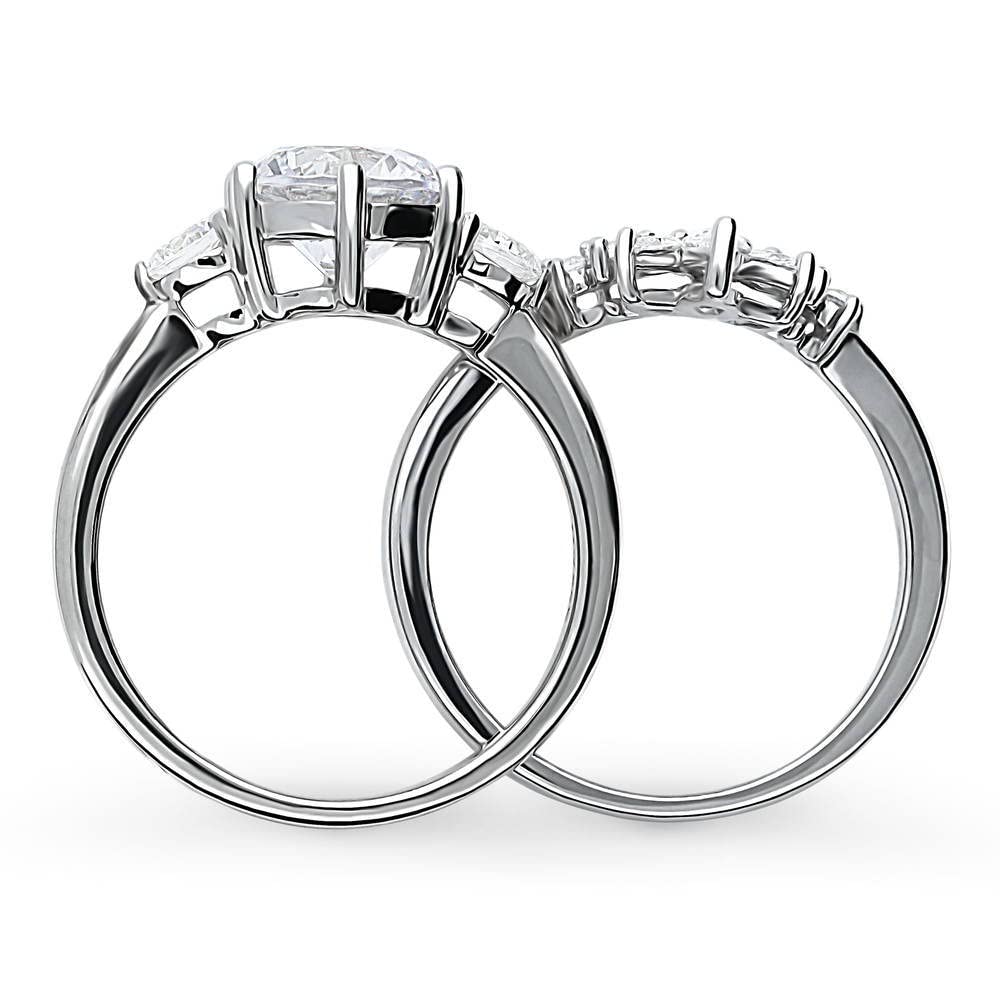 BERRICLE Sterling Silver 3-Stone Wedding Engagement Rings Round Cubic Zirconia CZ 7-Stone Ring Set for Women, Rhodium Plated Size 6