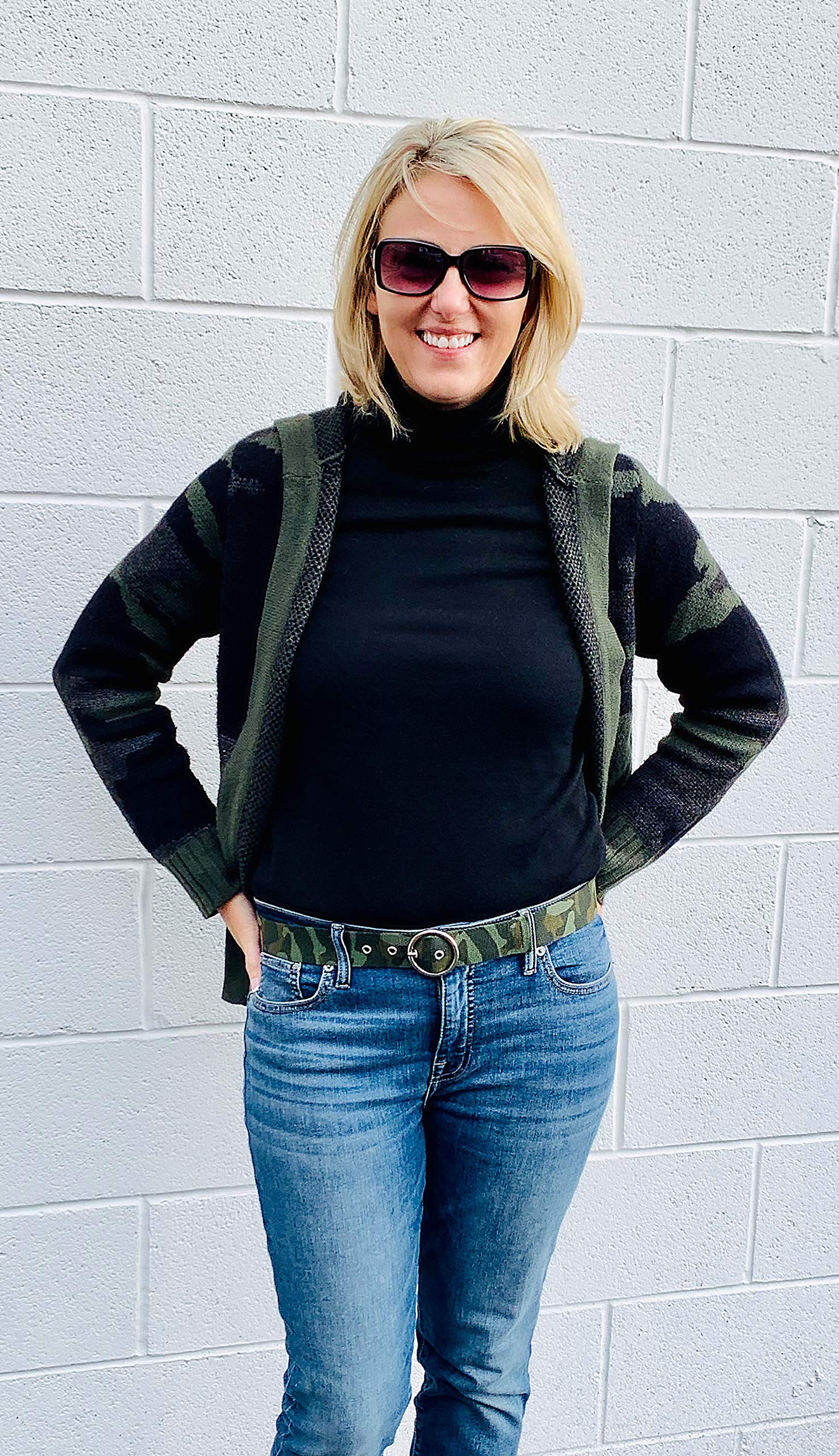 Camoflauge Web Belt | Green Camo or Blue and Navy Camo | Cotton Webbing Belt for Women | Canvas Belt with Silver Circle Buckle