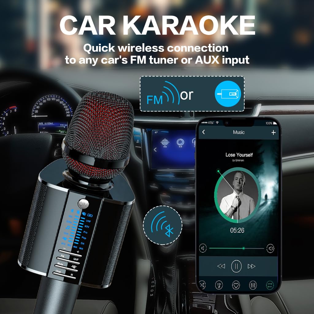 BONAOK Karaoke Microphone,2023 Bluetooth Wireless Microphone UHF Karaoke Mic Speaker,Portable Handheld Karaoke Machine for Adults Kids Singing Compatible with Car/Phones/PC G20,Black