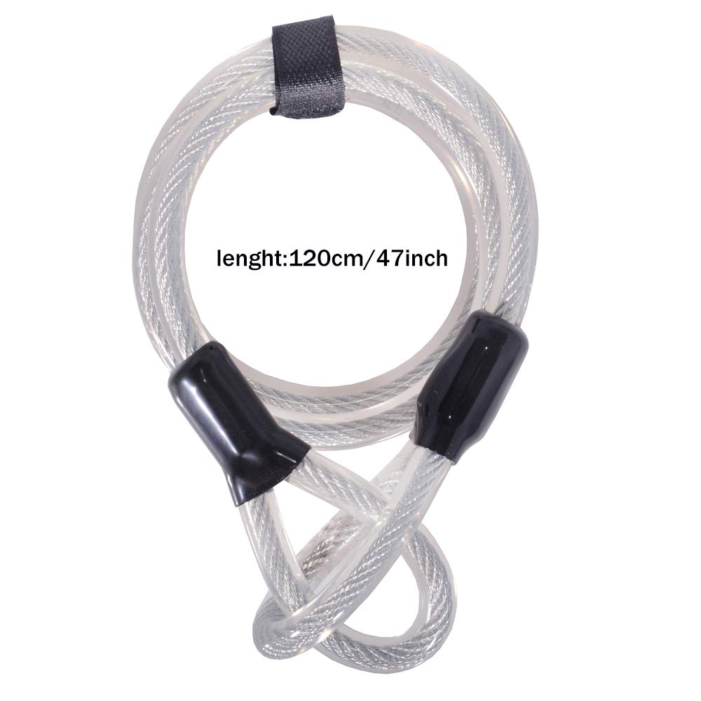 Bike Lock Cable Double Loops Bicycle Cable Steel Flexible Security Cycling Cable Safety Long Cables Lock Tool for Outdoor Riding Sport (120CM/4ft,Silver)