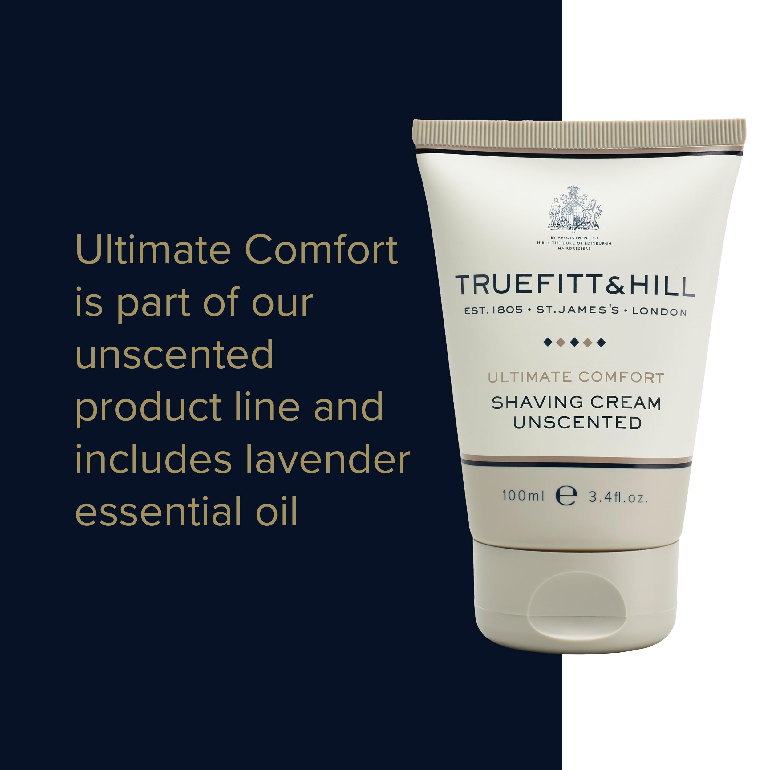 Truefitt & Hill Shaving Cream Tube - Ultimate Comfort - Premium Glycerin-Based Lather, Smooth Glide, and Hydration for a Luxurious Shave, No Added Fragrance - 2.65 oz.