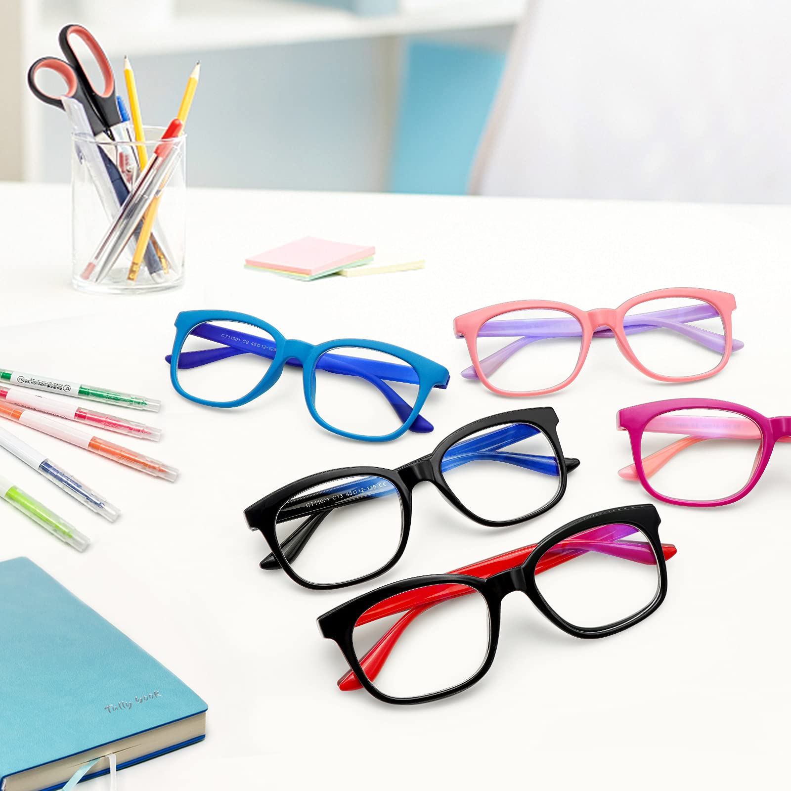 BONCAMOR 5 Pack Blue Light Blocking Glasses Boys Girls Anti Eyestrain Headache and UV Glare Computer Gaming Glasses for Kids Age 3-12