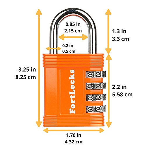 FortLocks Padlock - 4 Digit Combination Lock for Gym Outdoor & School Locker, Fence, Case & Shed β Heavy Duty Resettable Set Your Own Combo β Waterproof & Weatherproof (1 Pack - Orange)