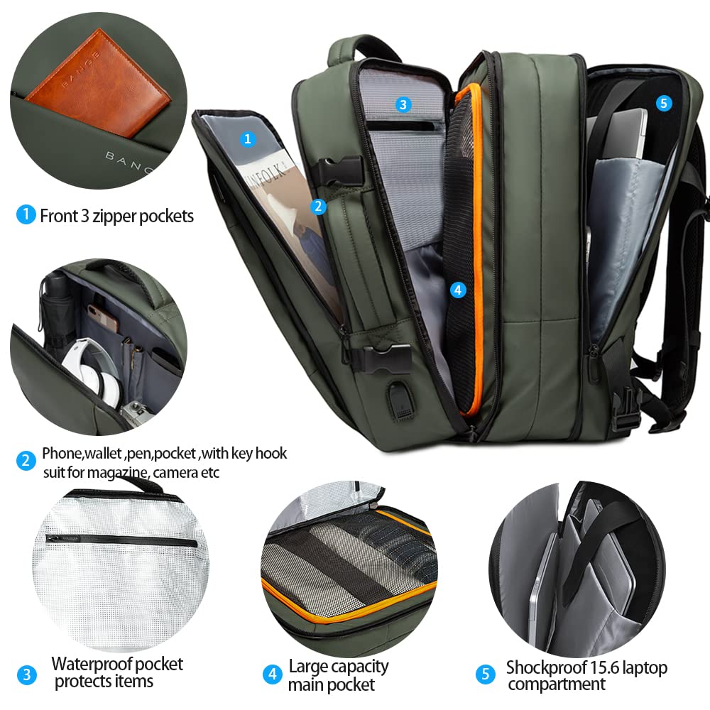 BANGE Expandable Travel Backpack,35LCarry on Backpack for Women Men Airline Approved Gym Backpack Waterproof Business Laptop Daypack…