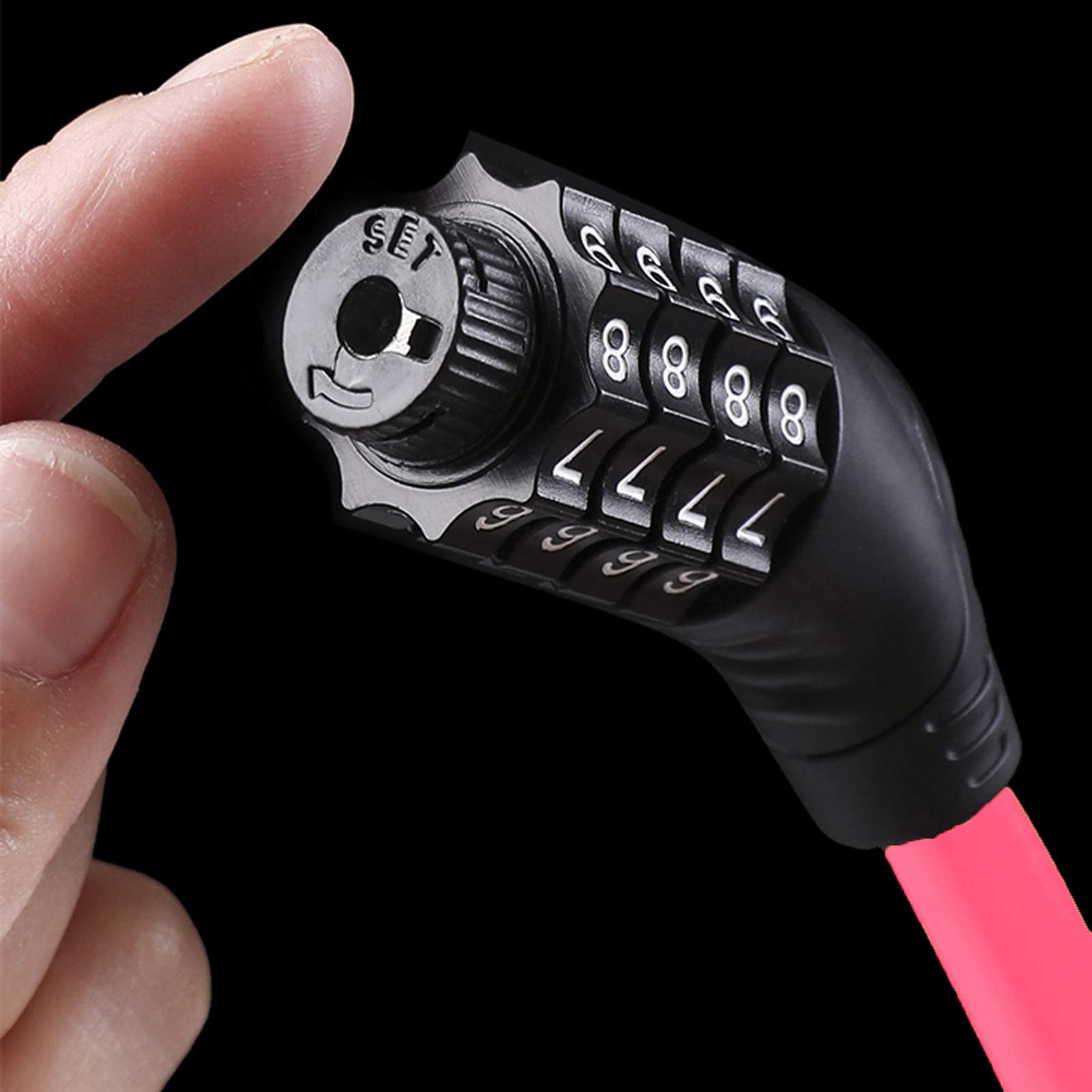 Bike Lock Cable, Anti Theft Bicycle Lock Chain, Bike Combination Lock 4 Digit Security Resettable Self Coiling Combination Cable Combo Bike Locks without Mounting Bracket, 2 Feet x 1/2 Inch (Rose)