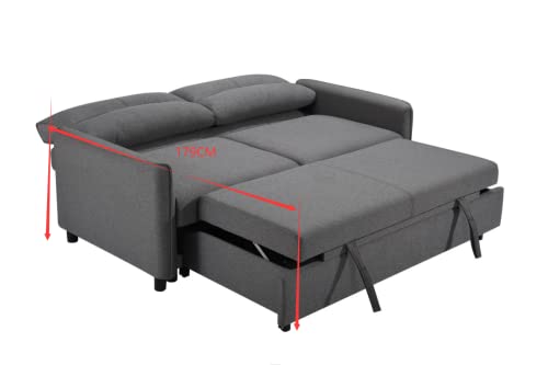 ERYE 3-in-1 Tufted Futon Loveseat Convertible Sleeper Bed W/Pull Out Sleep Daybed, Functional Reclining Backrest Love Seat Sofa & Couch for Living Room Sofabed, Queen, Grey W/ 2 Pillows