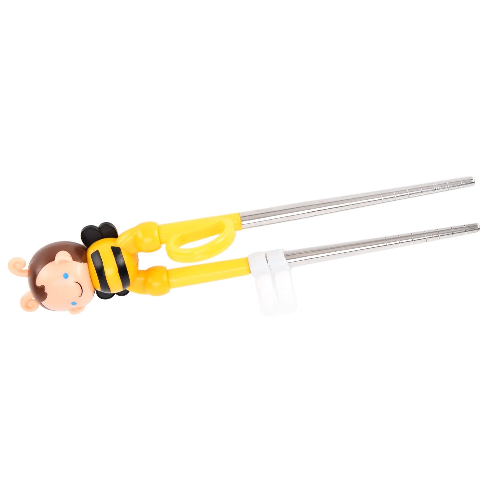 Children's Practice Chopsticks, Cute Yellow Bee Soft PP Silicone Training Chopsticks Dishwasher Safe Develop Fine Motor Skills for Right Hand Use(Bee-stainless steel yellow)