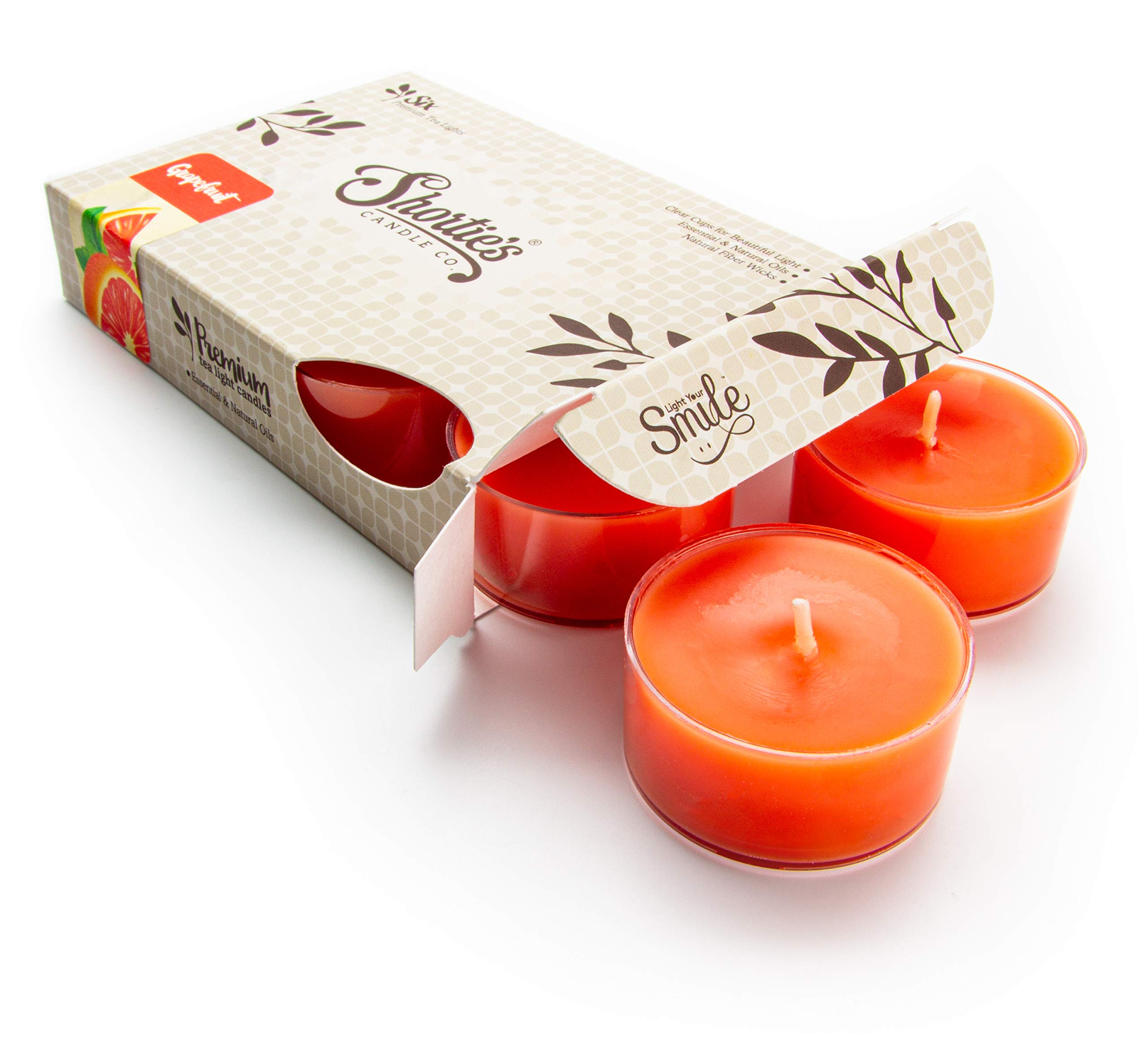 Grapefruit Premium Tealight Candles - Highly Scented with Essential Oils - 6 Pink Tea Lights - Beautiful Candlelight - Made in The USA - Fruit & Berry Collection
