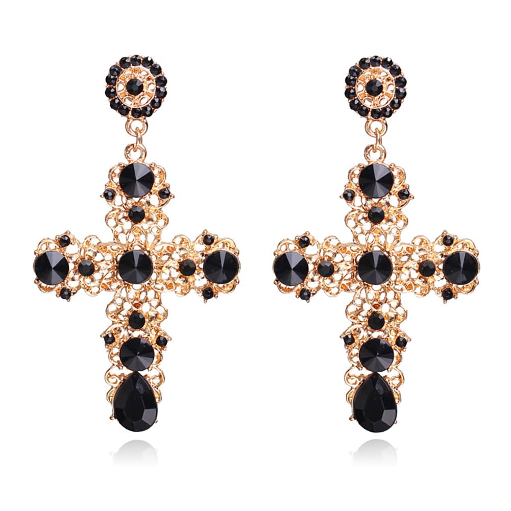 Big Black Cross Earrings for Women Black Cross Dangle Earrings First Communion Gifts Baptism Confirmation Catholic Christian Gifts