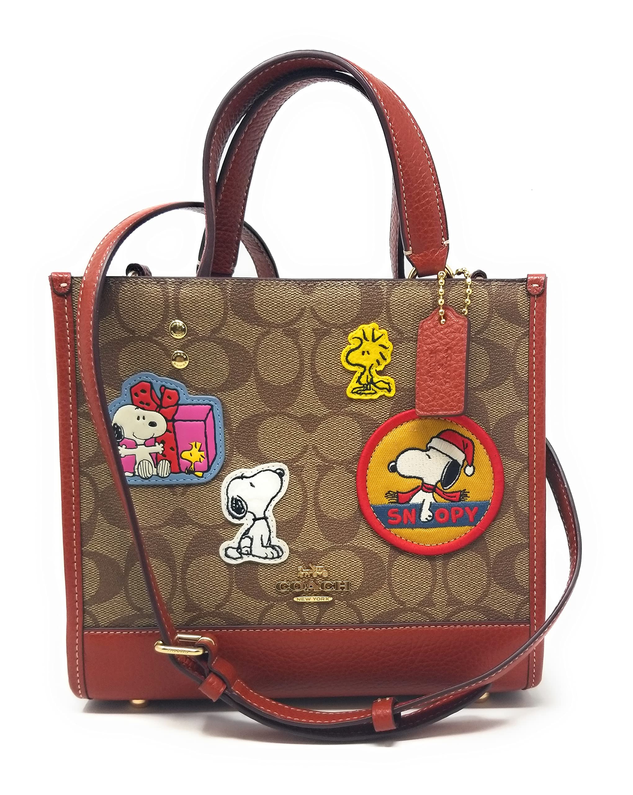 COACH Women's Dempsey Tote 22 (Signature Canvas - Peanuts Motif - Khaki - Redwood Multi)