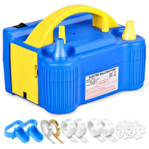 Electric Balloon Pump, LooLaa Balloon Air Pump Dual Nozzle Balloon Inflator Blower with Balloon Decorating Strip Kit for Event and Party Decoration