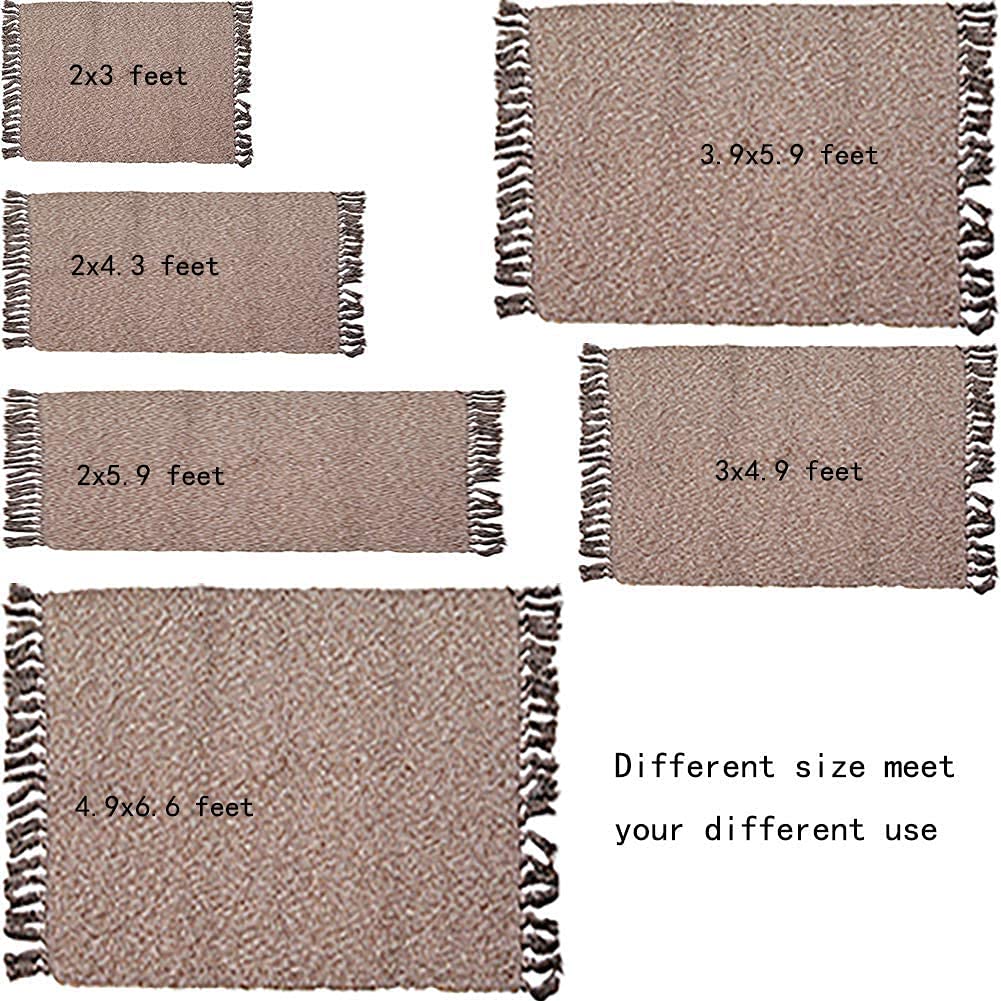 Boho Bathroom Rug Cotton Reversible Laundry Room Rag Rug - Hand Woven Solid Color Chindi Area Rug Entryway for Kitchen Bathroom Bedroom Dorm (2' x 4'3, Coffee)