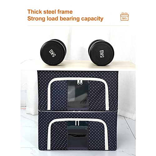 Dimusel Clothes Storage Bins, 100L [4 Pack ] Foldable Oxford Cloth Steel Frame Organizers Bag with Large Clear Window & Durable Handles Carry Handles for Clothing, Comforter Storage (Blue Dots)
