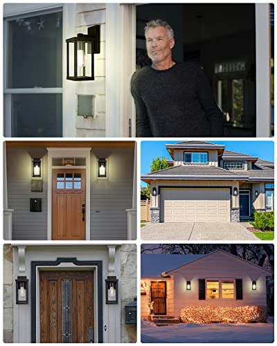 Eietonte Outdoor Wall Sconce, Exterior Wall Lantern Light Fixtures with Clear Glass Shade, Waterproof Wall Porch Lighting, Modern Anti-Rust E26 Socket Wall Mount Lamp for Garage Doorway, 2 Pack
