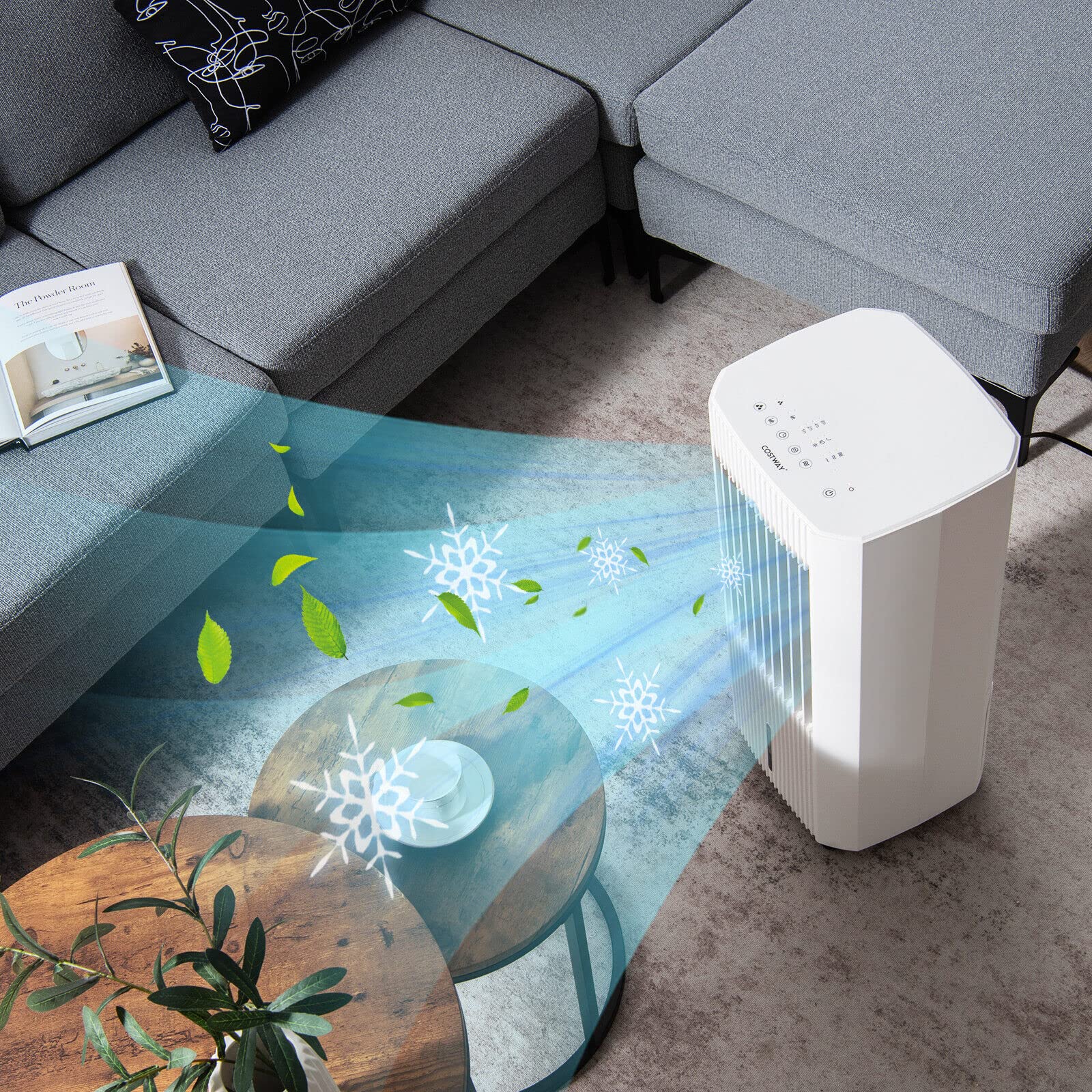 COSTWAY Evaporative Air Cooler, Portable Swamp Cooler with Remote, 2 Ice Packs, 15H Timer, 1.3 Gal Water Tank, 60° Oscillation, 3 Modes, 3 Speeds, LED Display, Evaporative Cooler for Bedroom Office