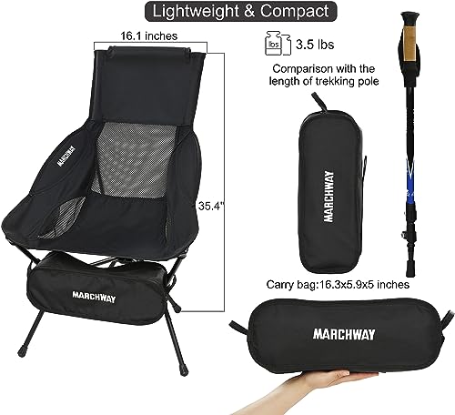 MARCHWAY Lightweight Folding High Back Camping Chair with Head Support, Stable Portable Compact for Outdoor Camp, Travel, Beach, Picnic, Festival, Hiking, Backpacking (Black)