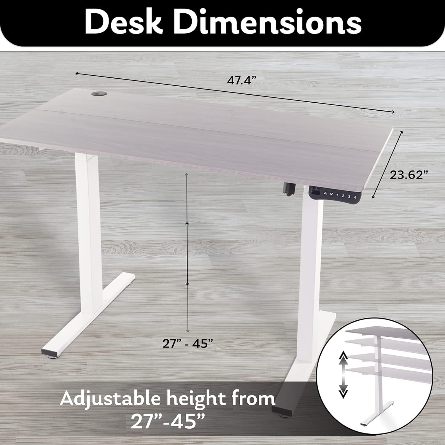 Generic Electric Standing Desk - Adjustable Height Desk with Laptop Stand, Sit Stand Desk, Riser Table (48 inch x 24 inch), Smoothly and Quietly Adjust from 27 to 45 inches, White Frame, Gray Desktop