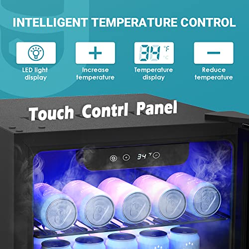 EUHOMY Beverage Refrigerator and Cooler, 126 Can Mini fridge with Glass Door, Small Refrigerator with Adjustable Shelves for Soda Beer or Wine, Perfect for Home/Bar/Office, Mini Refrigerators (Black)