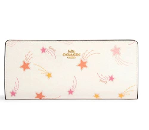 Coach Womens Slim Wallet In Leather with Shooting Star (Gold/Chalk Multi)