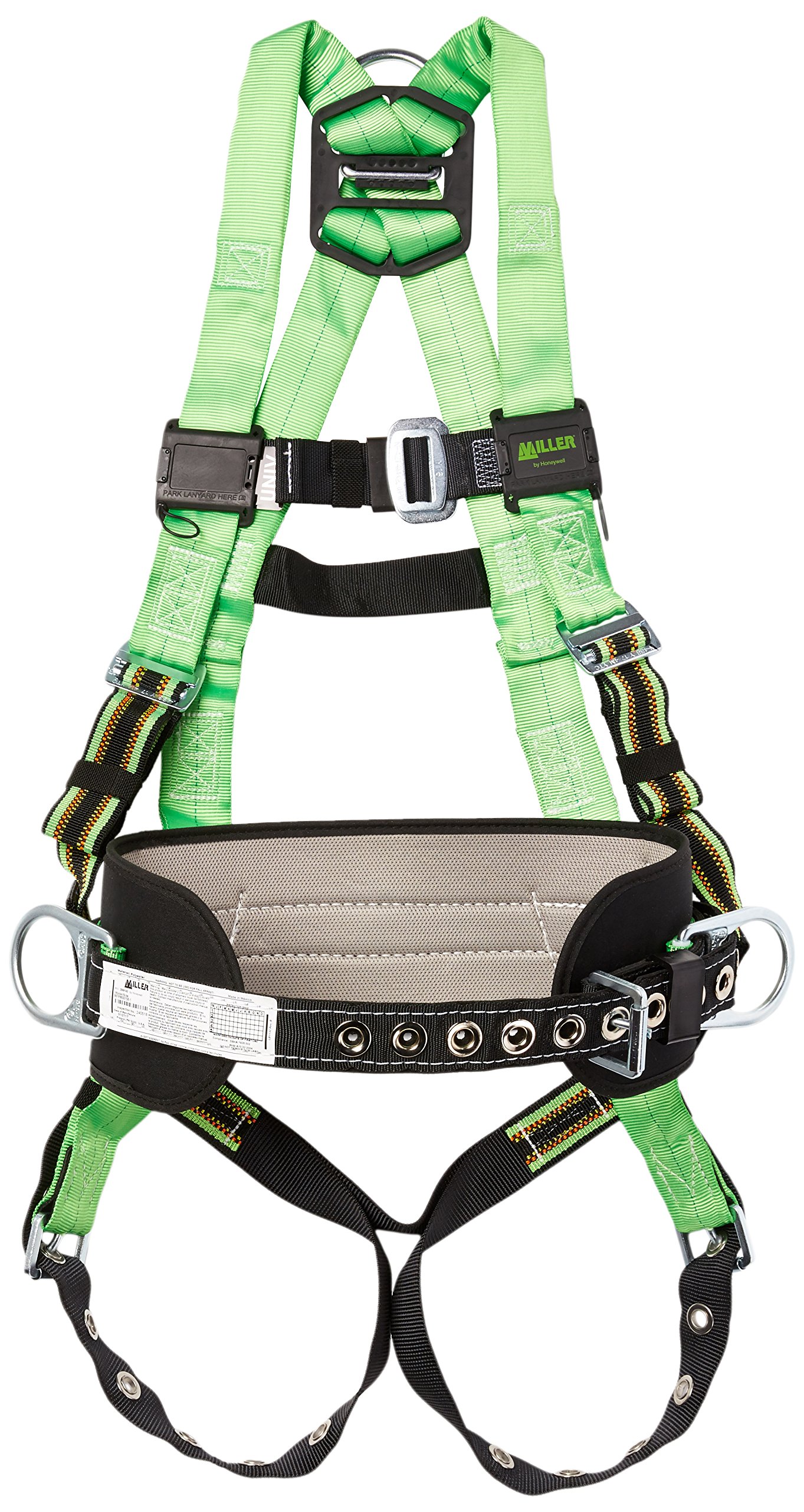 Honeywell Miller by Honeywell P950-77/UGN Duraflex Python Full-Body Ultra Harness with tongue Buckle Leg Straps and tool Belt Loops, Universal, Green