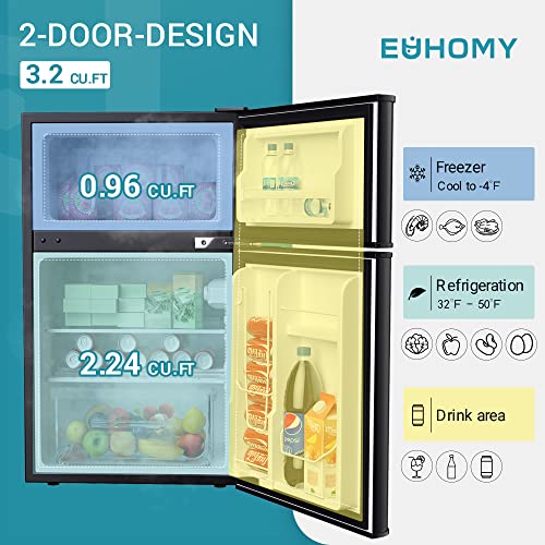 EUHOMY Mini Fridge with Freezer, 3.2 Cu.Ft Compact Refrigerator with freezer, 2 Door Mini Fridge & BLACK+DECKER EM720CB7 Digital Microwave Oven with Turntable Push-Button Door, Child Safety