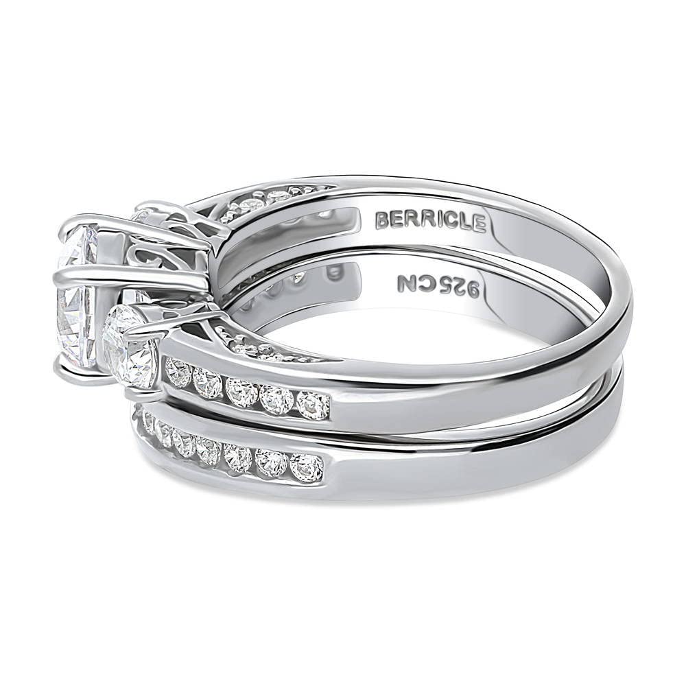 BERRICLE Sterling Silver 3-Stone Wedding Engagement Rings Round Cubic Zirconia CZ Ring Set for Women, Rhodium Plated Size 6.5