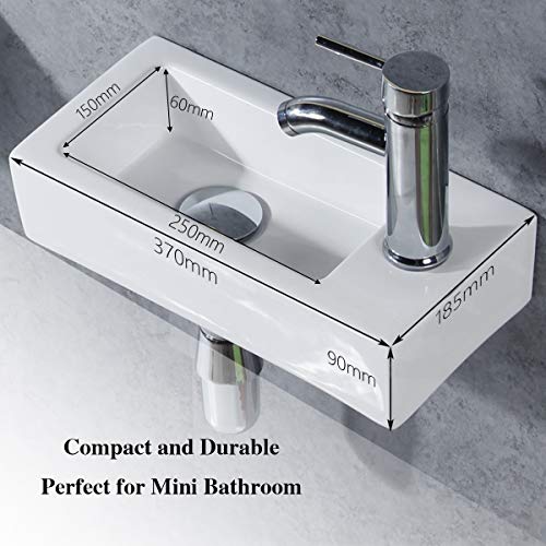 Gimify Bathroom Corner Wall Mount Sink Ceramic White for Small Bathroom, Right Hand, Sink Only