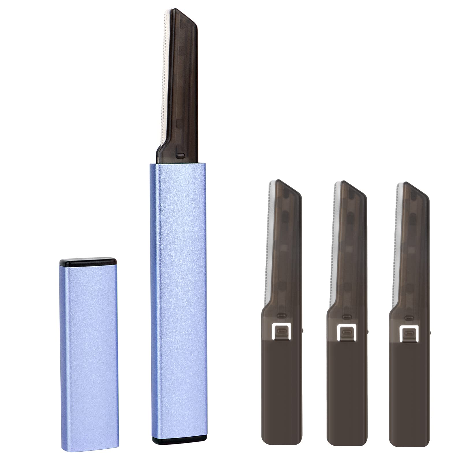 Dermaplaning Tool,Safe aluminum alloy eyebrow Razor, Eyebrow Trimmer Shaper,Face Razors for Women, metal matte material can be replaced with blades (Blue)