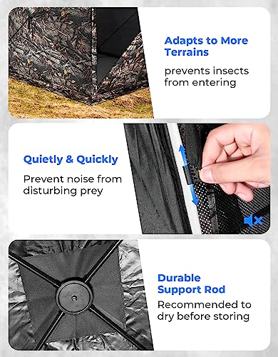 KEMIMOTO Hunting Blind 2-3 Person, See Through Ground Blind 270 Degree Pop Up, Portable Camo Tent for Deer & Turkey Hunting