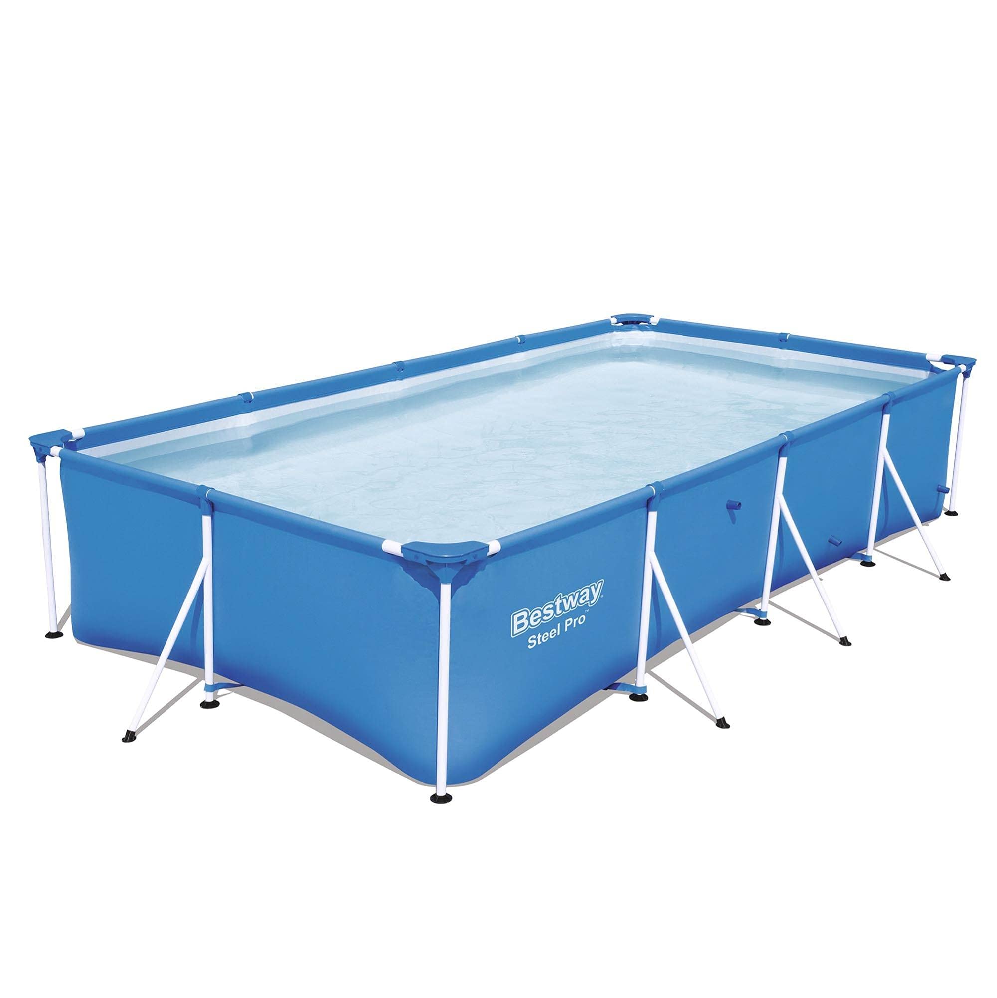 Bestway 13 Foot x 7 Foot x 32 Inch Rectangular Steel Pro Frame Durable 3 Ply PVC Above Ground Swimming Pool with 1,500 GPH Flowclear Filter Pump
