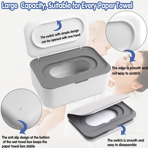 NOVWANG Wipes Dispenser Baby Wipe Holder with Lids, Keeps Wipes Fresh, Refillable Wipes Container with Sealing Design, Bathroom Tissues Wipes Case Box, Grey