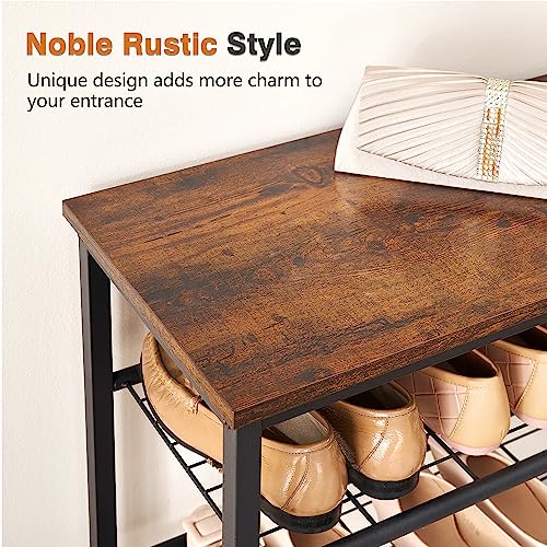 IDEALHOUSE Shoe Rack for Entryway, 5 Tier Shoe Storage Shelves with Mesh Storage Basket, 16-20 Pairs Shoe Organizer with Wooden Top Shelf for Closet, Hallway, Entryway, Rustic Brown