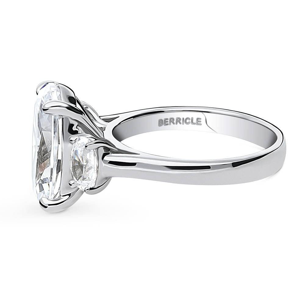 BERRICLE Sterling Silver 3-Stone Wedding Engagement Rings Oval Cut Cubic Zirconia CZ Statement Cocktail Anniversary Ring for Women, Rhodium Plated Size 7