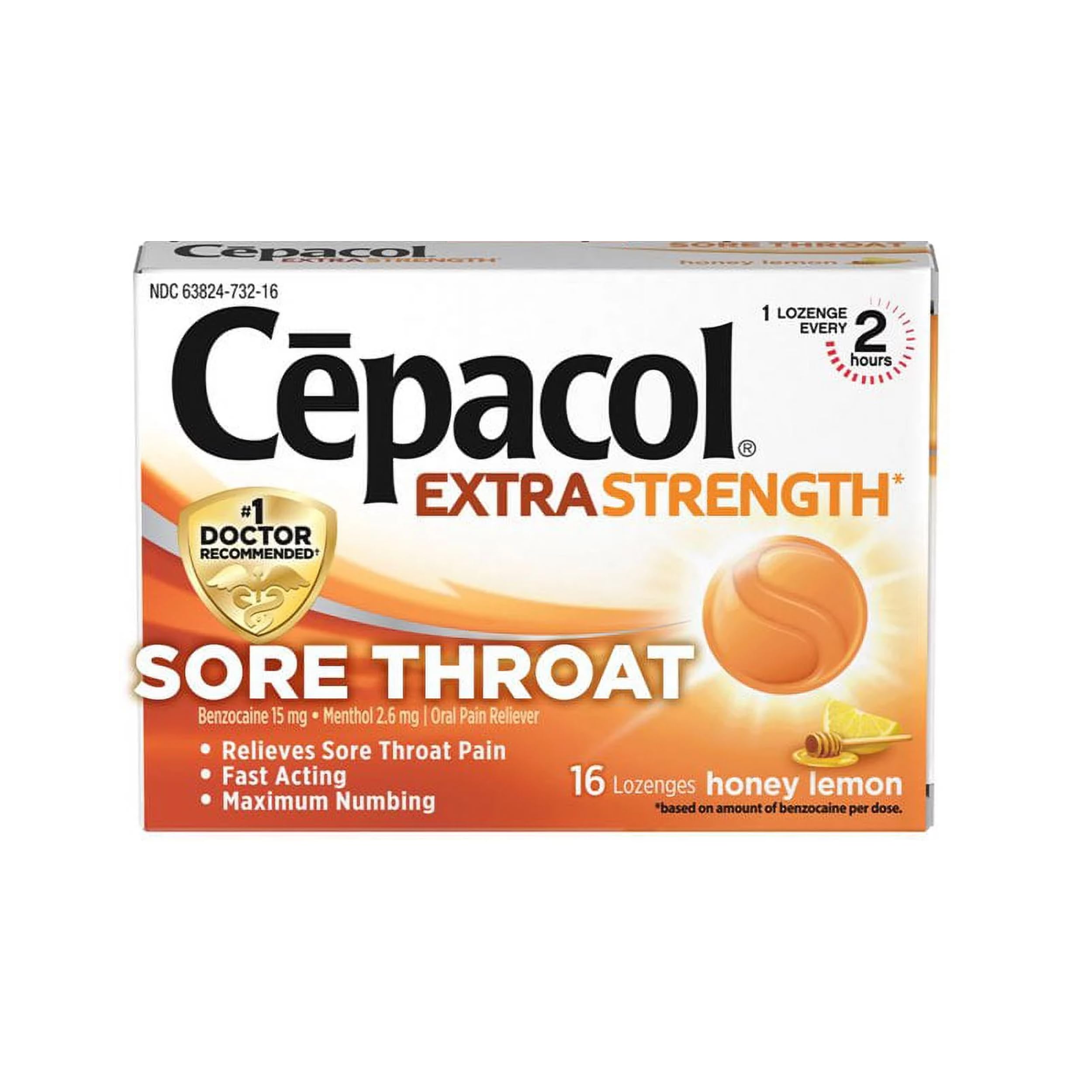 Cepacol Extra Strength Sore Throat Lozenges, Powerful Symptom Relief, Oral Pain Reliever, Honey Lemon, 16 Count (Pack of 1)