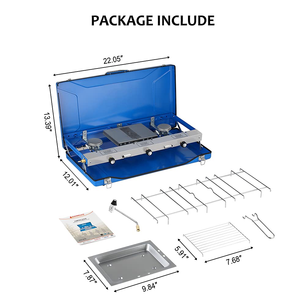 Camplux Camping Stove 20,400 BTU, 1 Grill & 2 Burners Propane Stove for Outdoor Cooking