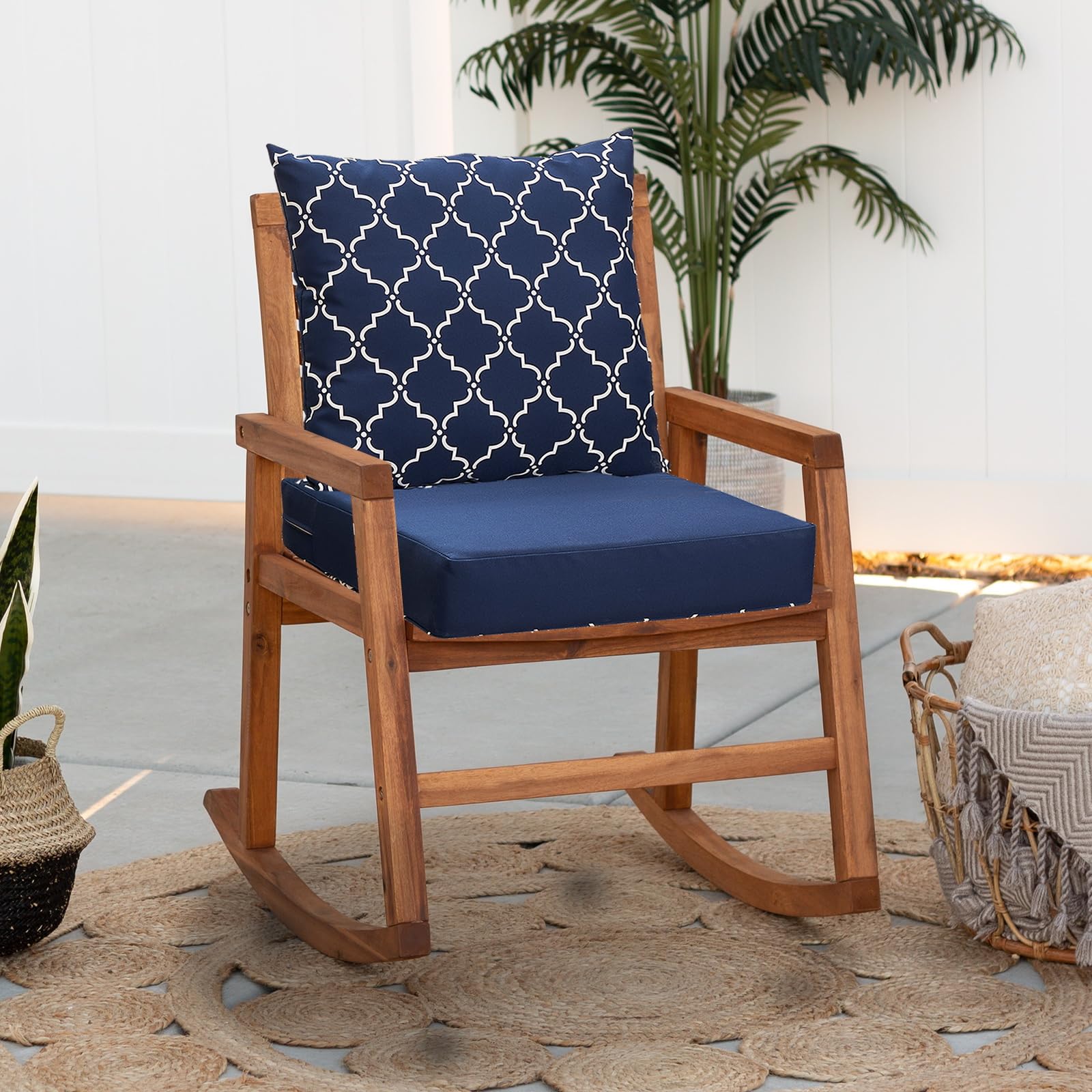 HonTop Outdoor Cushions Set for Patio Furniture, 24×24 Weatherproof Patio Deep Seating Wicker Chair Cushions Replacement, Dark Blue