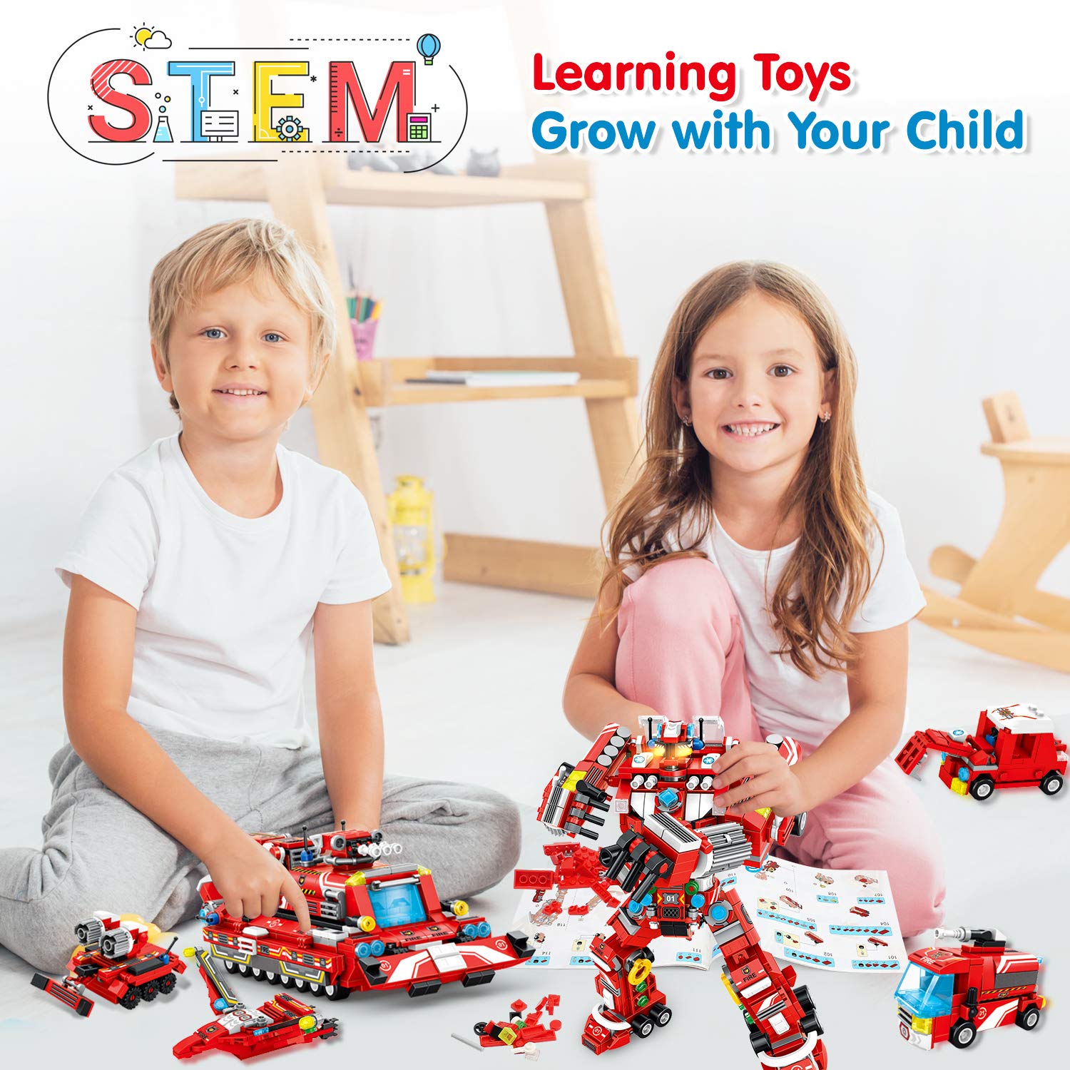 Robot Building Toys for Boys Age 6 7 8 9 10+ Year Old, 836 PCS Creative Construction Truck Blocks Toys, 35 in 1 STEM Educational Building Bricks City Fire Rescue Vehicles Kit Gift for Kids