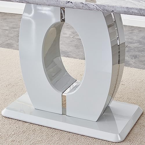 Ginxesh Modern Faux Marble Dining Table for 6,63'' Large Grey Imitation Marble Grain Kitchen Table with MDF Pedestal,Rectangular Oval Marble Dining Table for Dining Room,Living Room,Home,Office