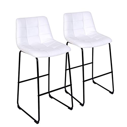 Scurrty Barstool Chairs Height Stools Pub Bistro Bar Counter Height Stools Pub Height Bar Stools With Back, PU Leather Bar Stools Set Of 2 Modern Kitchen High Dining Chairs With Metal Legs Upholstered