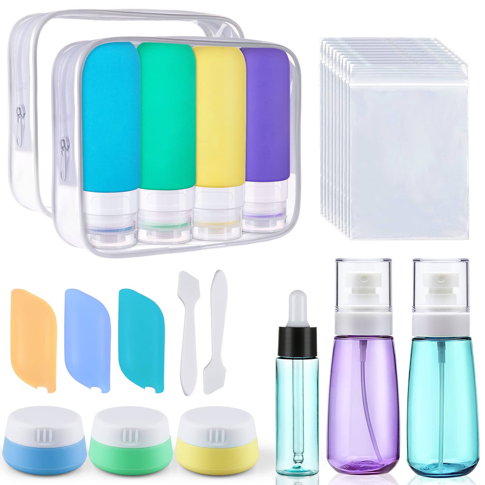 Cosywell Fine Mist Spray Bottle TSA Approved 3.4oz/ 100ml Empty Cosmetic Travel Bottles Set 27 Pack TSA Approved Travel Containers