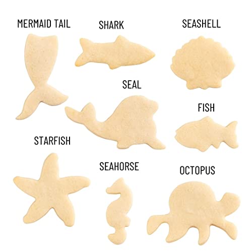 Cookie Cutter Kingdom, Mermaid Sea Themed Cookie Cutter Set, 8 Piece Set, Cookie Cutters Shape, Biscuit Fondant Cutters for Party Decorations (Mermaid - 8 Pack)