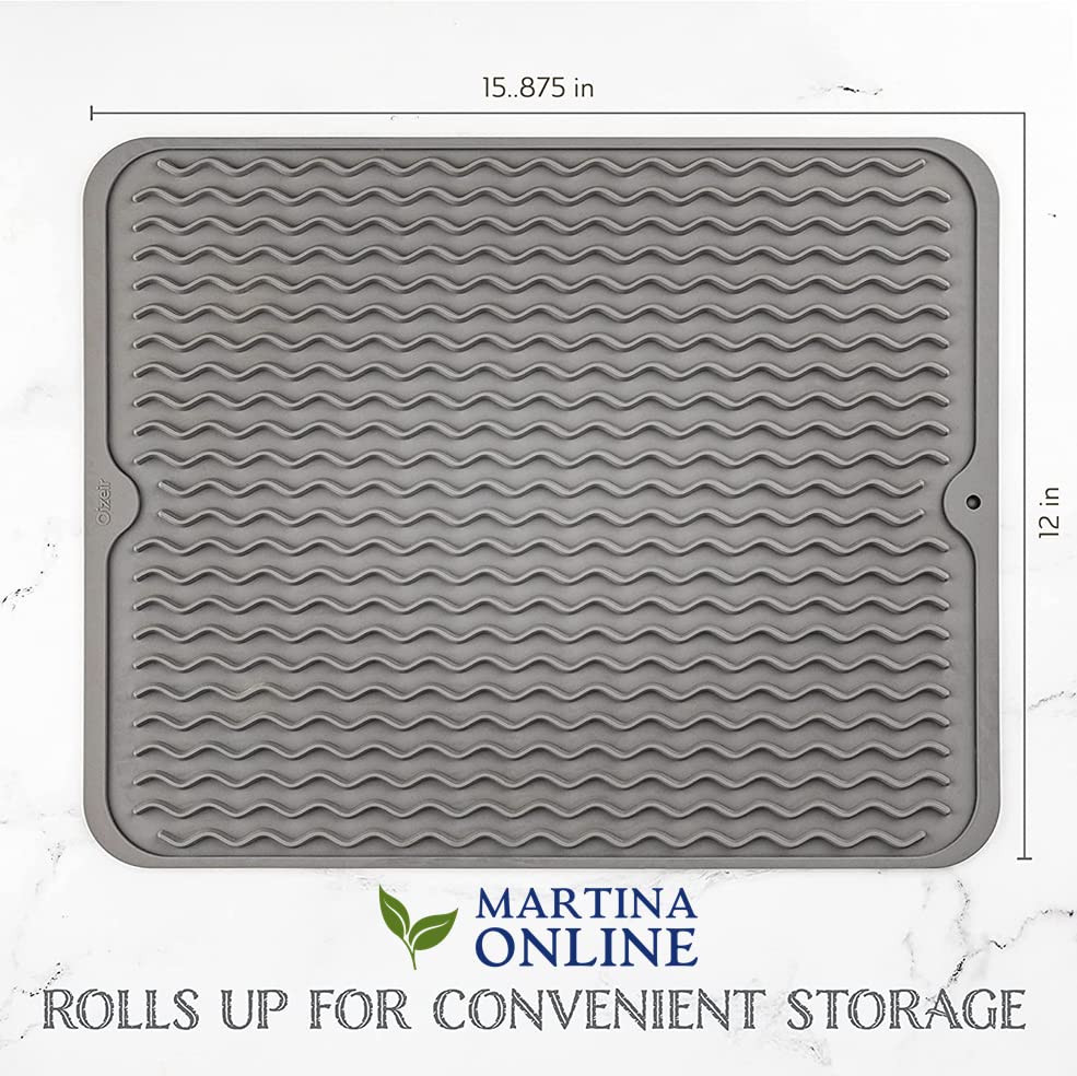 Martina Online Large 12¨x 16¨ Silicone Dish Drying Mat, kitchen, Elegant gray , Easy Clean Sink Mat Large Heat-resistant Dish Drainer Mat for Kitchen Counter, Sink