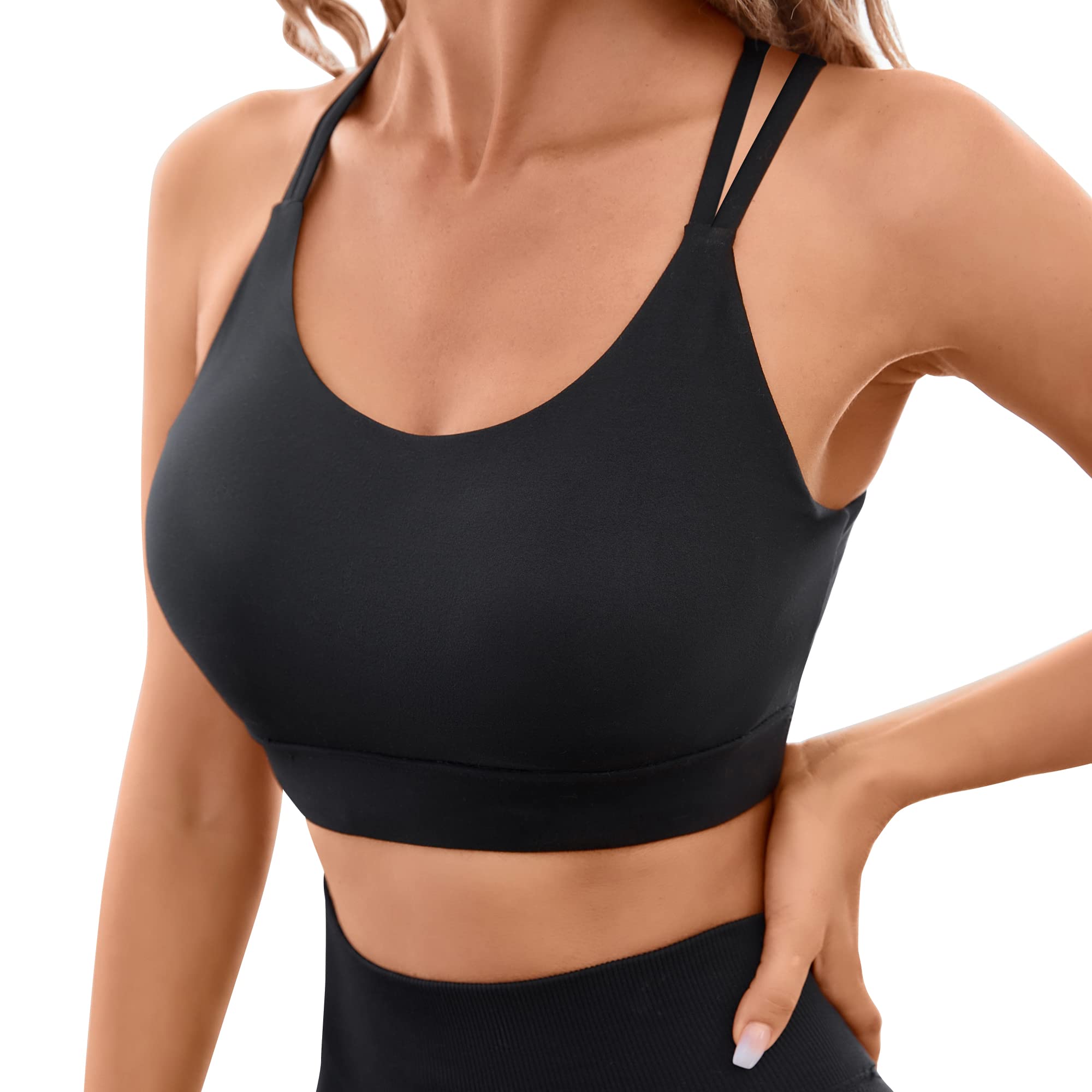 Blooming Jelly Womens Sports Bras High Support Yoga Bra Criss Cross Back Workout Tank Tops Black