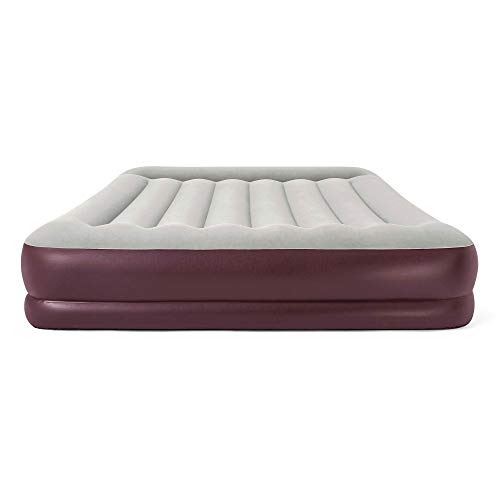 Bestway Pavillo Tritech Inflatable Queen Air Mattress Indoor or Outdoor Bed with Electric Pump, Tight Sealing Plug, and Storage Bag, Maroon
