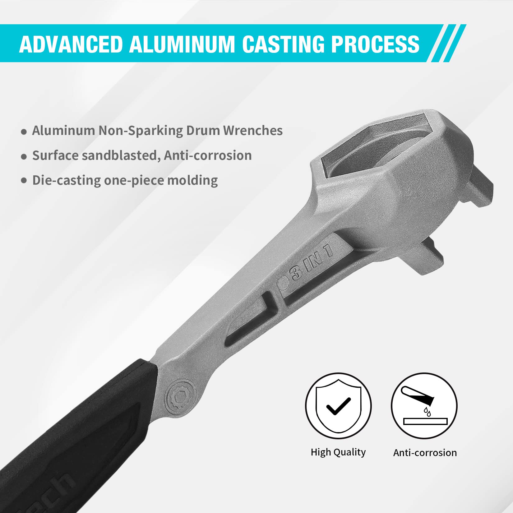 DURATECH Aluminum Drum Wrench, 3-in-1 Bung Wrench, Barrel Opener Tool for Opening 10 15 20 30 55 Gallon Drum, Fits 2" and 3/4" Plastic Bung Cap