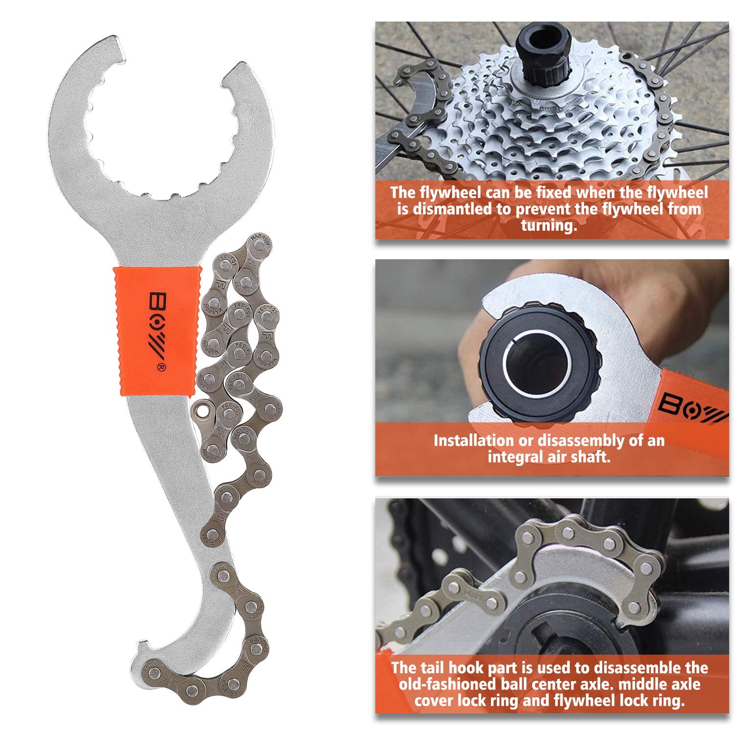 Bike Tools Set of 7, Has 3 in 1 Multi Bike Cassette Removal Tool with Chain Whip and Auxiliary Wrench & MTB Bracket Removal, Crank Puller Tool + 16mm Spanner, Portable Emergency Accessories Kit