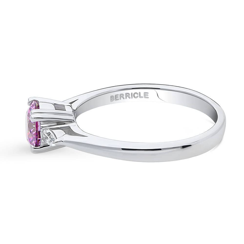 BERRICLE Sterling Silver 3-Stone Purple Round Cubic Zirconia CZ Fashion Anniversary Ring for Women, Rhodium Plated Size 9