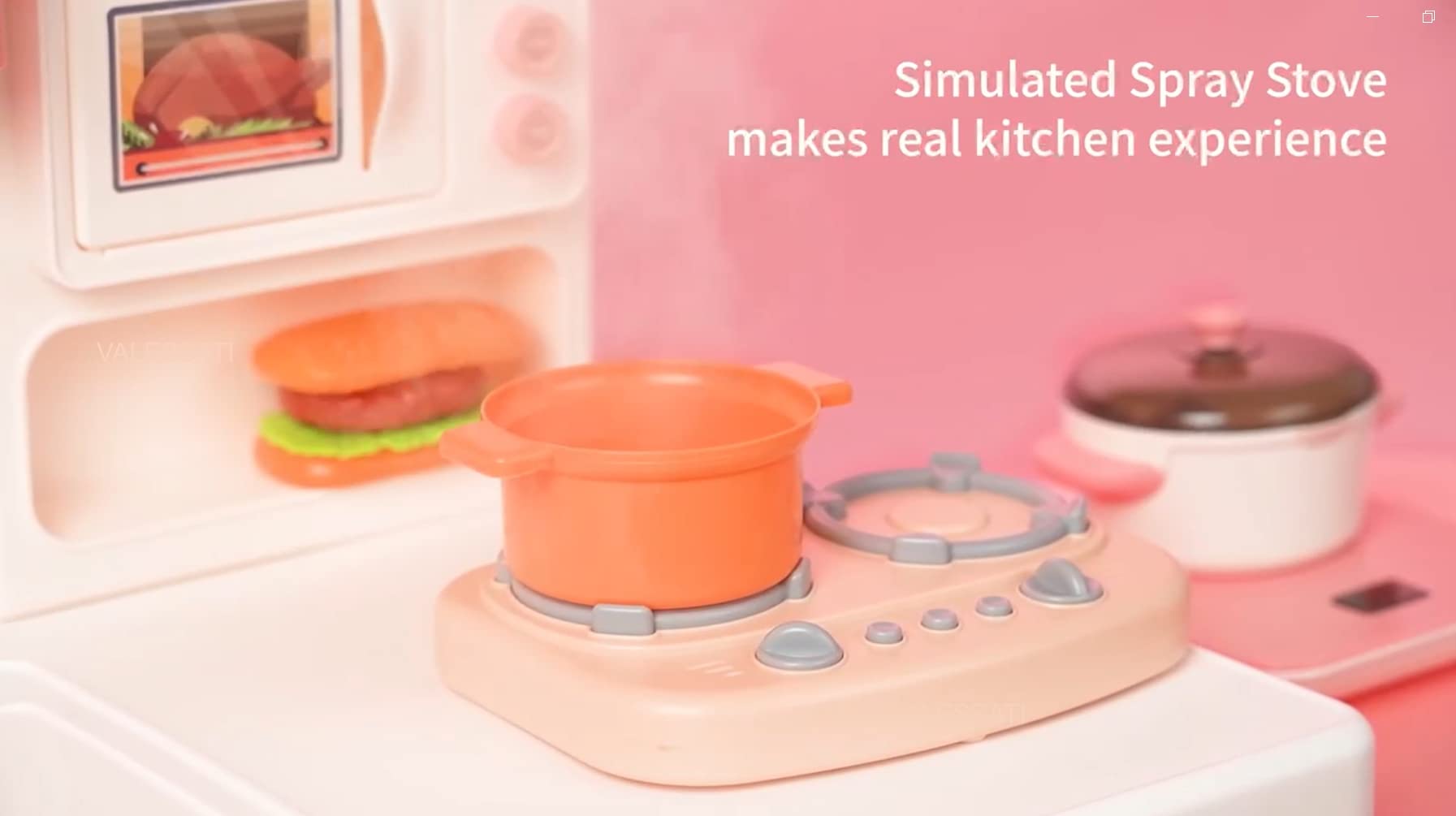 Big Modern Kitchen Set for Kids 49 pcs Pretend Play Cook with Sink, Light, Sound, Cutting Food, steam and Water Features, by VALESSATI