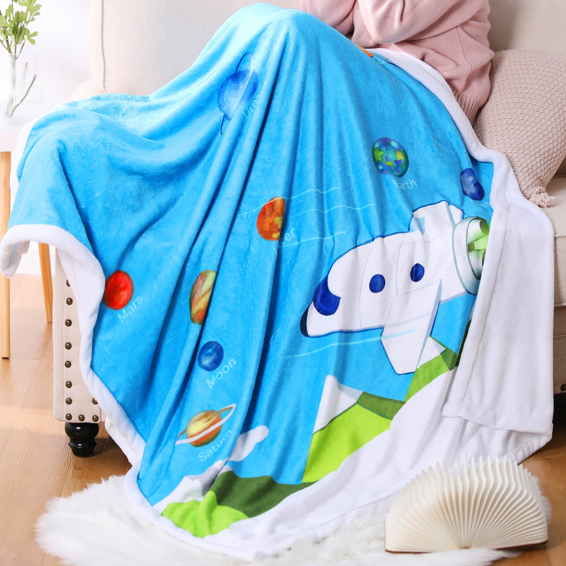 Famitile Astronaut Blanket Rocket Throw Blanket Gifts for Kids Boys Planets Spaceship Blankets (Coffee Brown, 50"x 60")