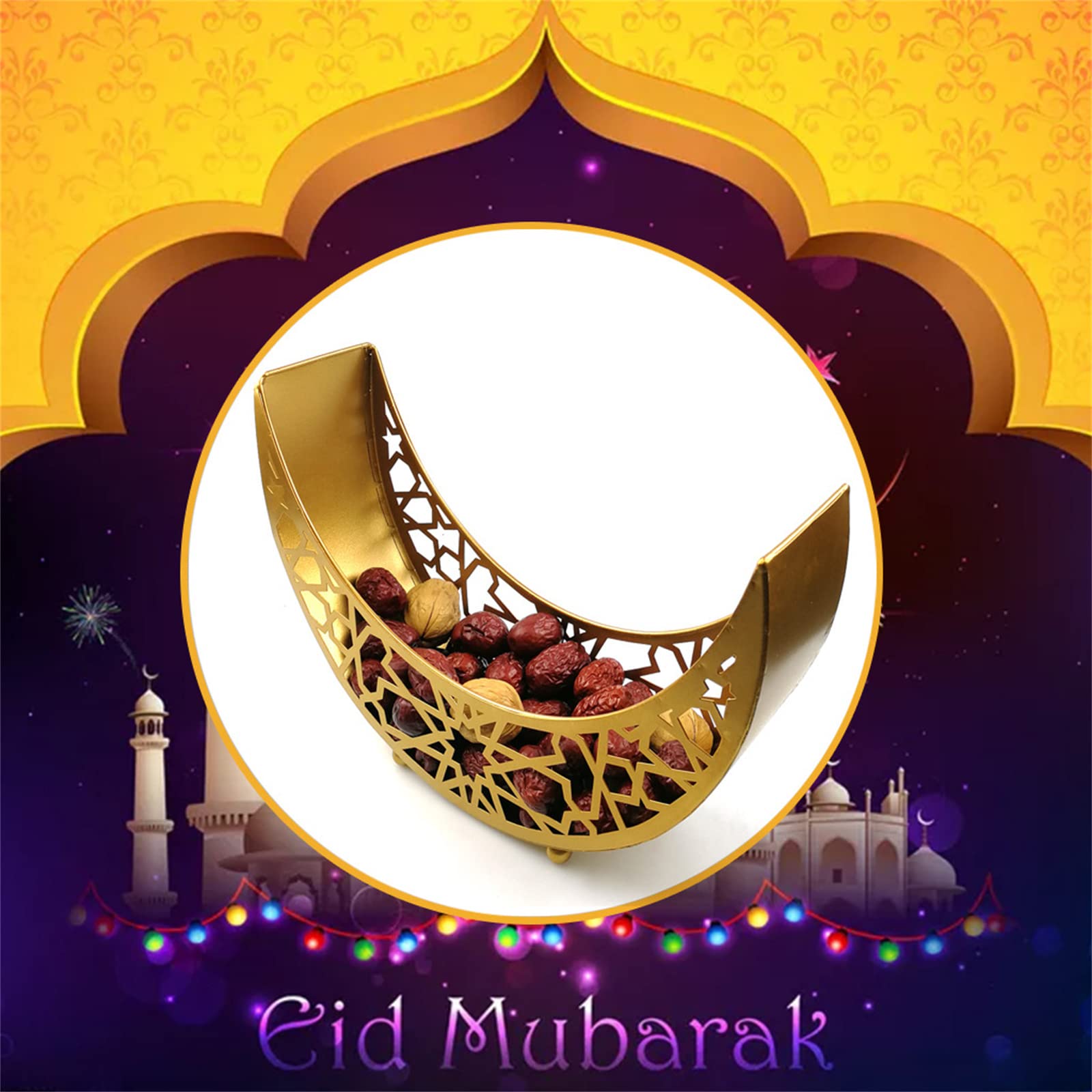 Crescent Moon Star Tray Ramadan Eid Mubarak Trays Platters,Pastry Tray Tableware Dessert Food Storage Container Display Holder for Party (A1)